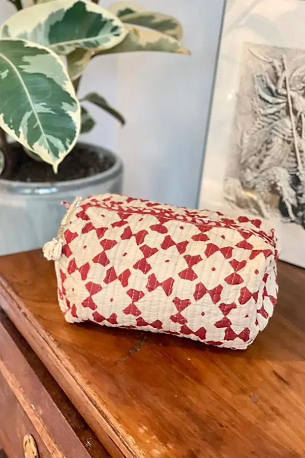 BE DEVA Naina Cosmetic Bag - Beige With Red Print