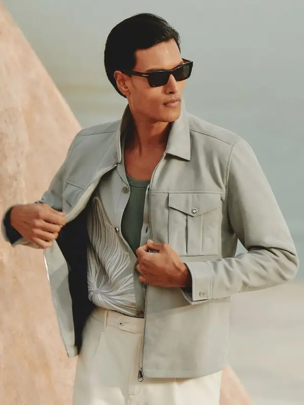 REISS Belle Suede Shirt Jacket - Soft Blue