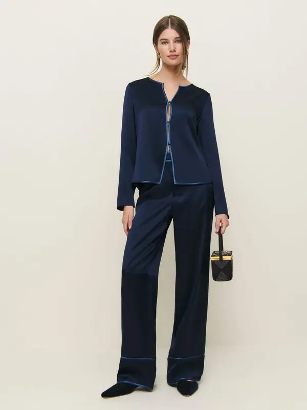 REFORMATION Eloise Silk Two Piece - Midnight