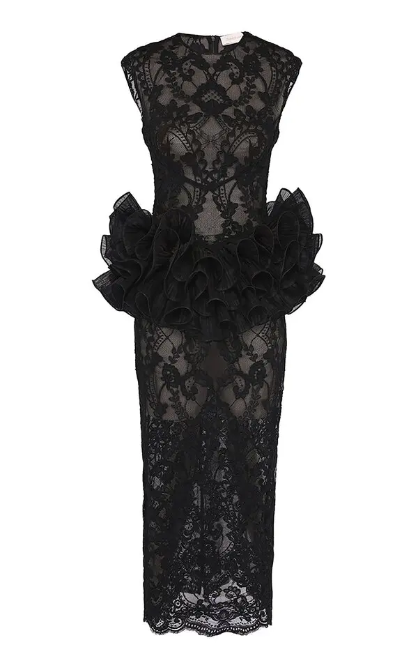 Zimmermann Ruffled Lace Peplum Midi Dress