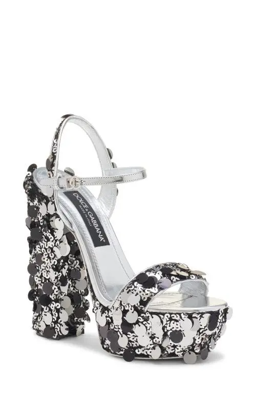 Dolce & Gabbana Sequin Platform Sandals - Argento