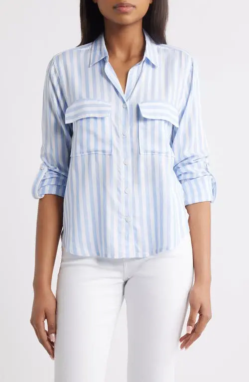 BEACHLUNCHLOUNGE Fallon Crop Button-up Shirt - Blue Veil
