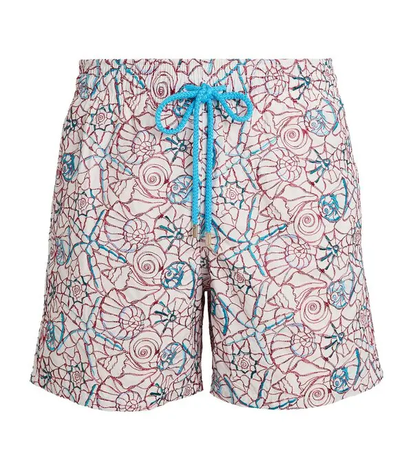 Vilebrequin Embroidered-shells Mistral Swim Shorts - White