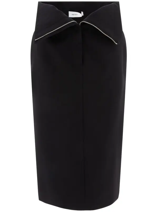 Alexander McQueen Folded-edge Midi Skirt - Black