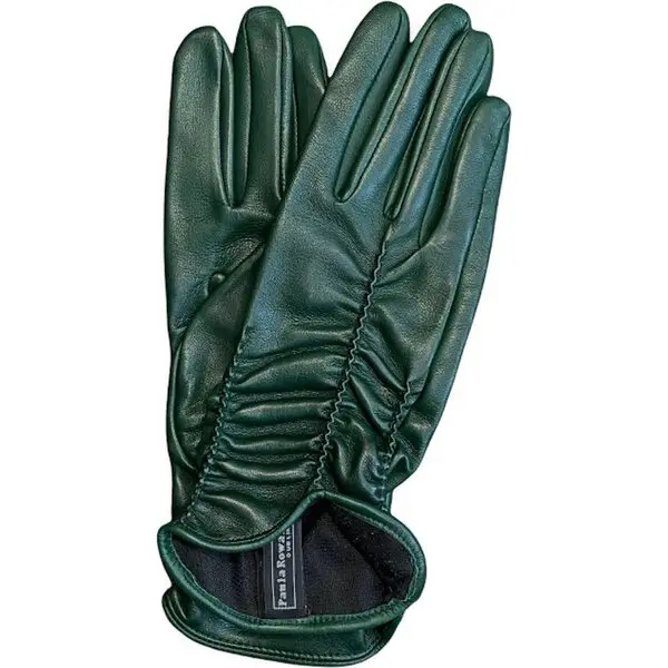 PAULA ROWAN Renee Ruched Leather Gloves - Light Green