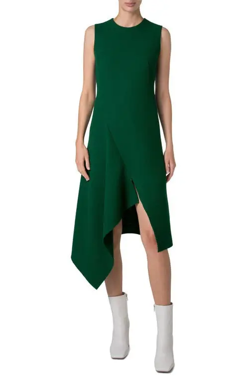 Akris Asymmetric Virgin Wool Crepe Dress - Pine Green