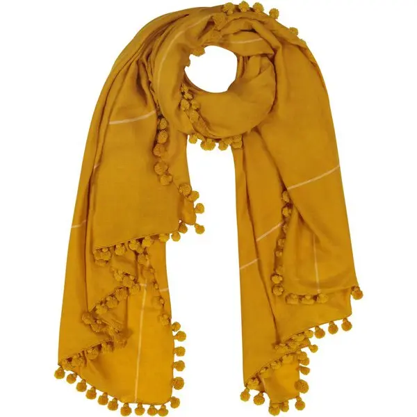 MER ST. BARTH Yaser Shaw Cashmere Pashmina Pompom Shawl - Saffron