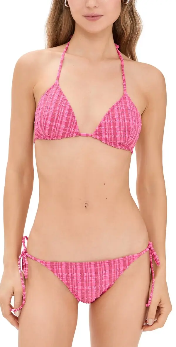 Lisa Marie Fernandez Retro Padded Triangle Bikini Set - Fuchsia Striped Seersucker