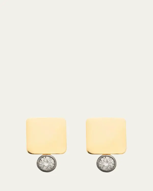 Ileana Makri 18k Yellow Tile Stud Earrings With Champagne Diamonds