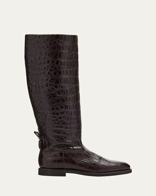 Brunello Cucinelli Croco Embossed Leather Knee Boots