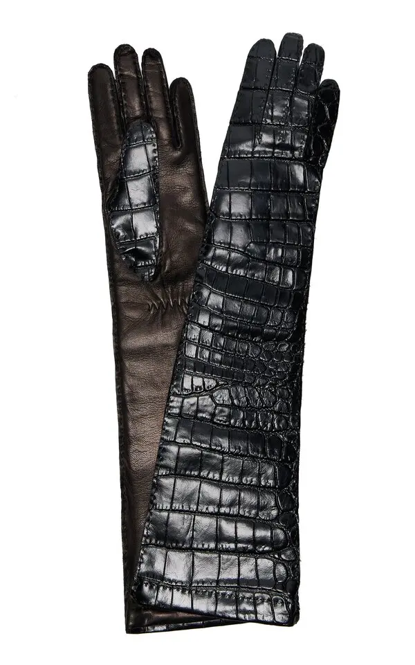 Miu Miu Croc-embossed Leather Gloves - Black