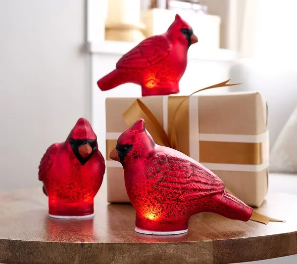 VALERIE PARR HILL As Is Set Of 3 Illuminated Mercury Glass Cardinals- Val