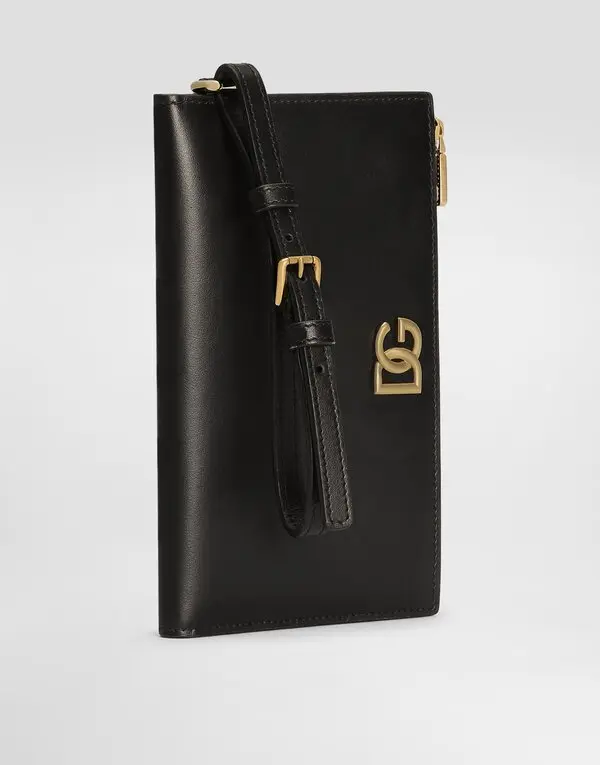 Dolce & Gabbana Calfskin Passport Holder With Dg Logo - Black