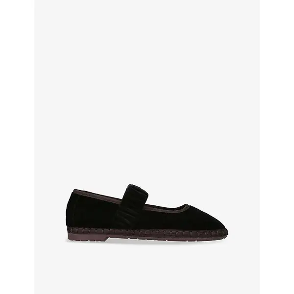 FLABELUS Mafalda Sethe Velvet Mary Jane Flats - Black/comb