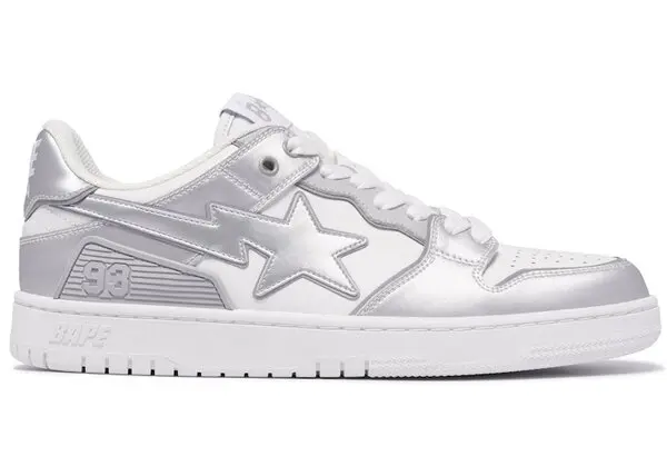 BAPE A Bathing Ape Sk8 Sta #4 Sneakers - White/silver/grey