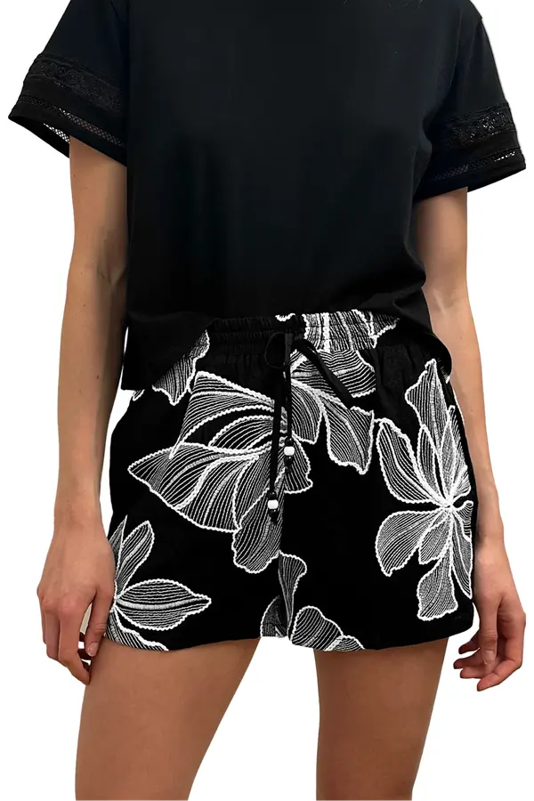Allison Kendra Embroidered Shorts - Black