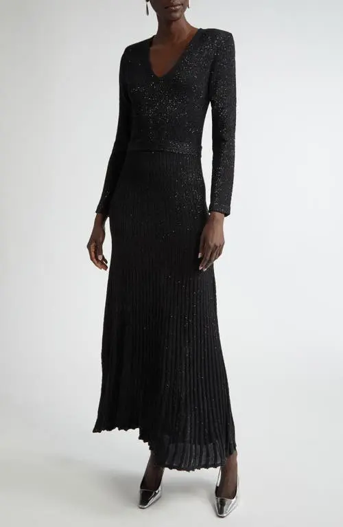 St. John Sequin Embroidered Knit Dress - Black