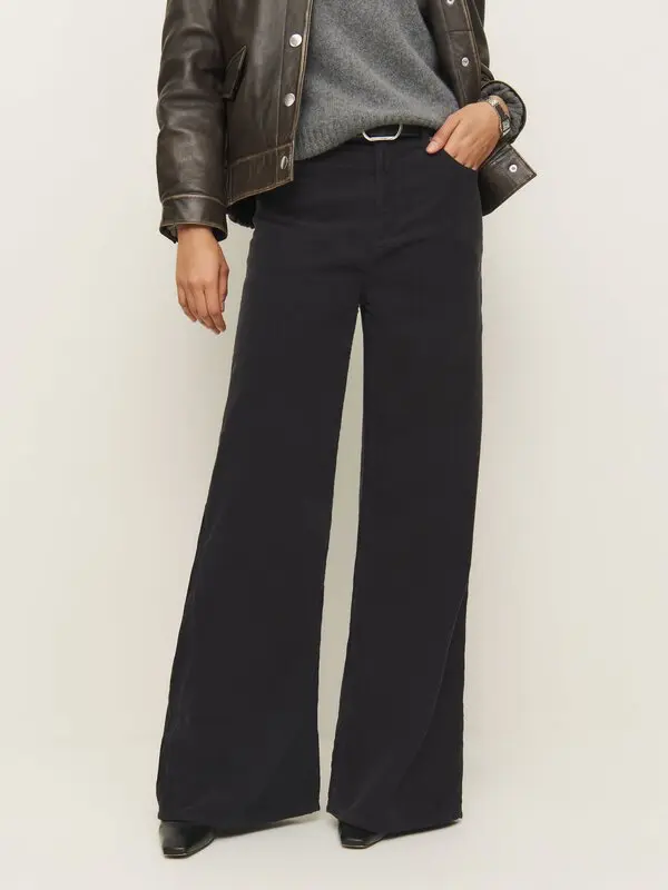 REFORMATION Eden Wide Leg Corduroy Pants - Black