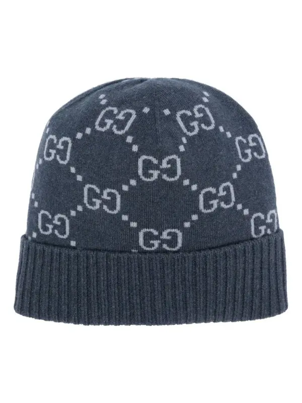Gucci Gg-jacquard Cashmere Beanie - Blue