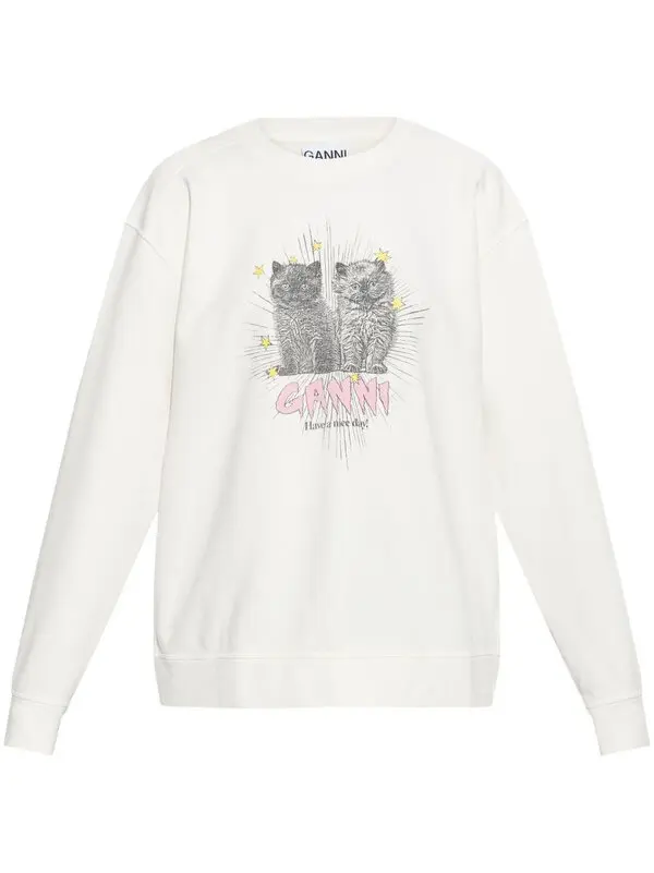 GANNI Kittens Print Cotton Sweatshirt