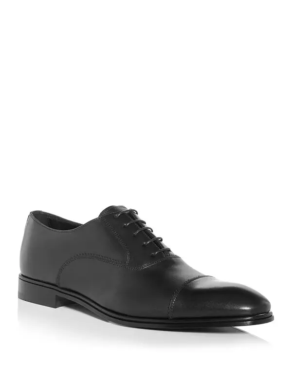 FERRAGAMO Leather Cap Toe Oxfords - Nero