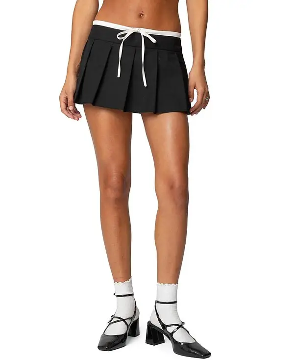 EDIKTED Contrast Drawstring Pleated Mini Skort - Black And White