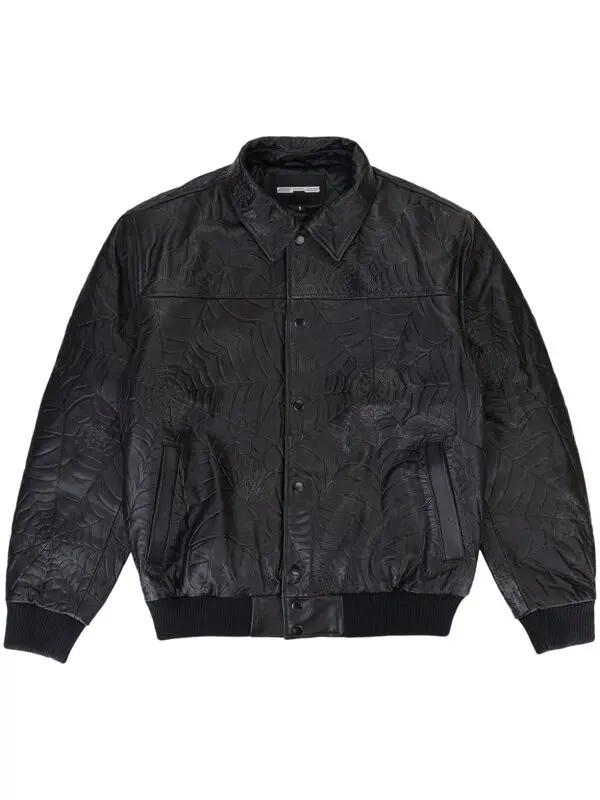 SP5DER Debossed Leather Jacket - Black