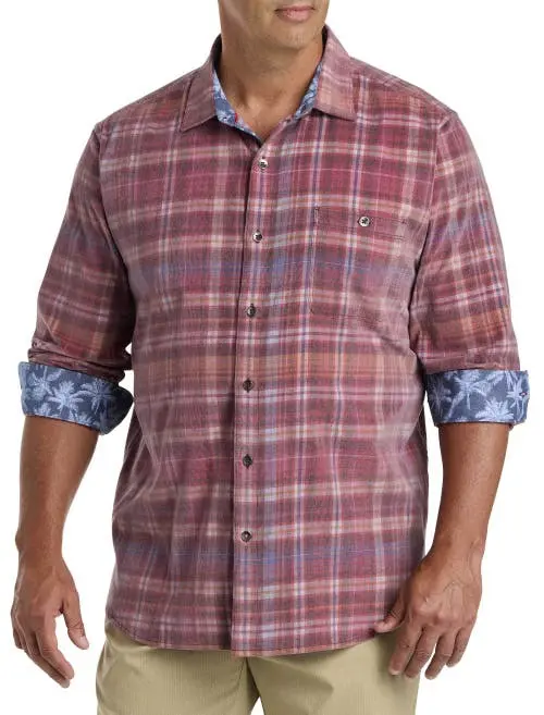 Tommy Bahama Coastline Cord Harbor Check Sport Shirt - Aged Claret
