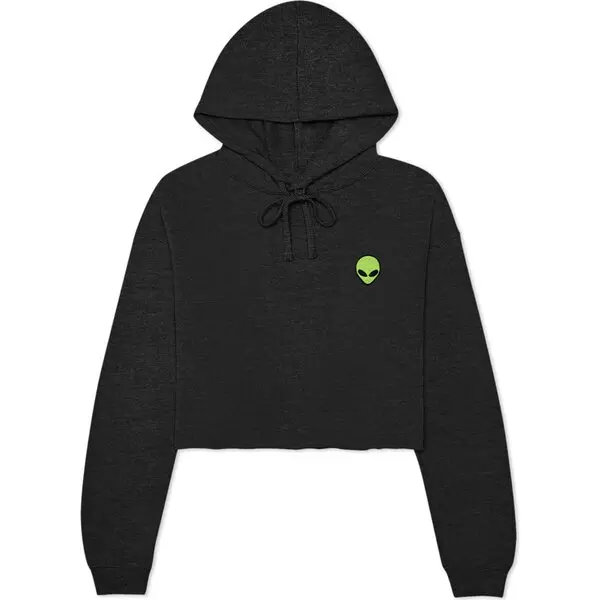 DALIX Alien Cropped Fleece Hoodie - Dark Heather