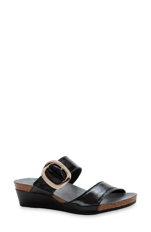 Naot Magic Wedge Sandal - Black Crinkle Patent Leather