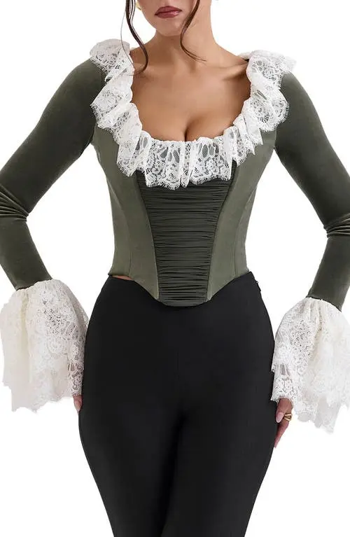 House Of Cb Jacinda Ruffle Velvet Corset Top