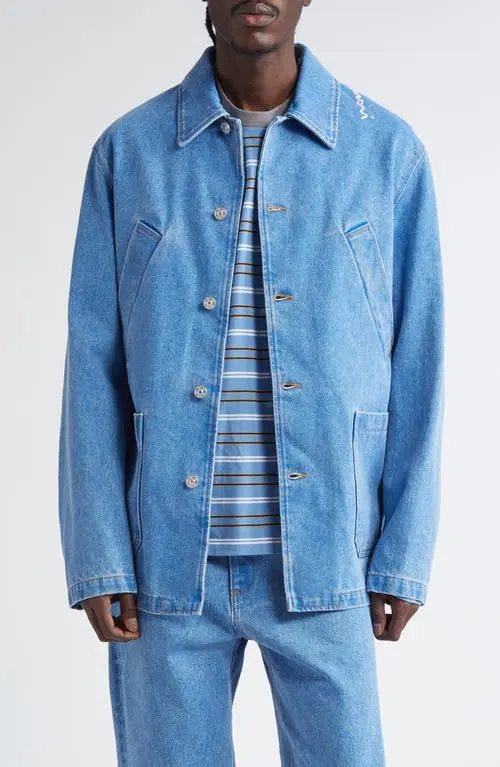 Marni Logo Embroidered Denim Chore Jacket - Cobalt