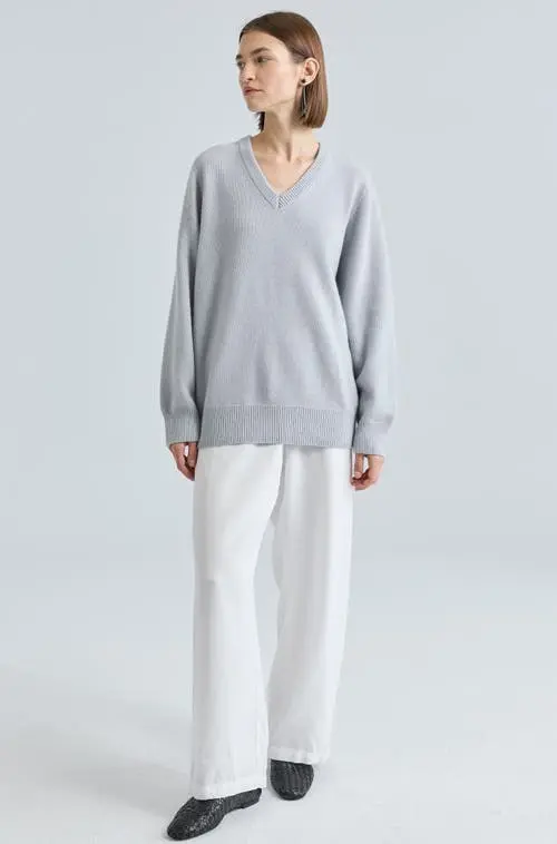 Almina Concept Wool V-neck Sweater - Light Blue