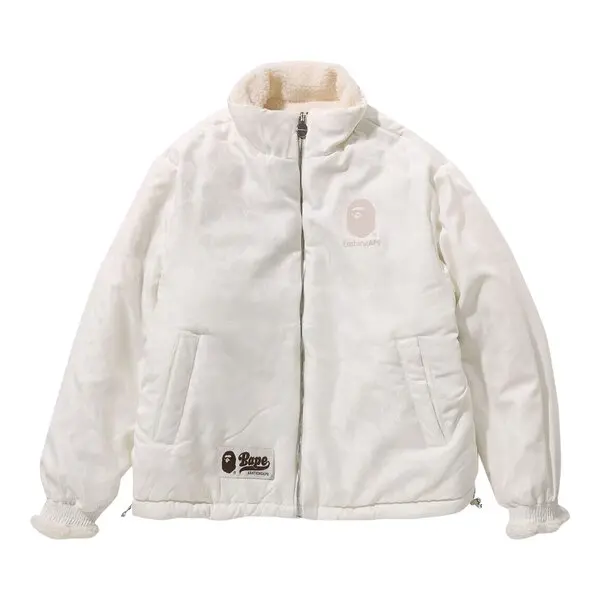 BAPE Tonal Solid Camo Sherpa Reversible Jacket - White