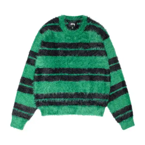 StüSsy Hairy Stripe Crew Sweater - Green | Editorialist