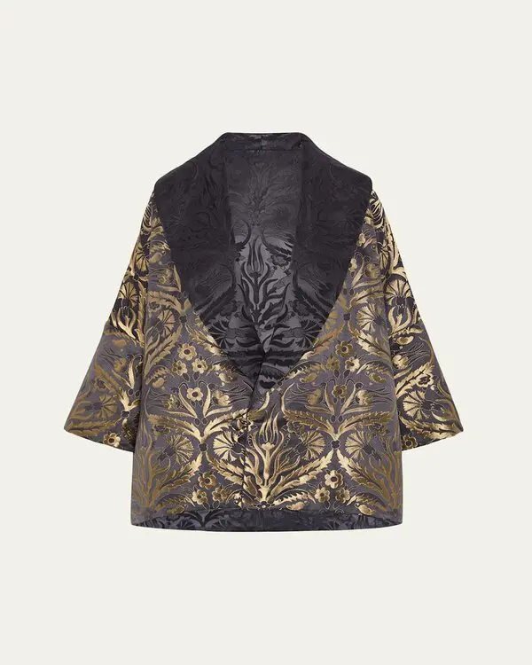 Eskandar Sloped Shoulder Shawl Collar Long Jacket