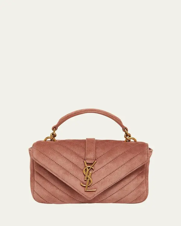 Saint Laurent College Mini Chain Shoulder Bag In Suede - Barely Pink
