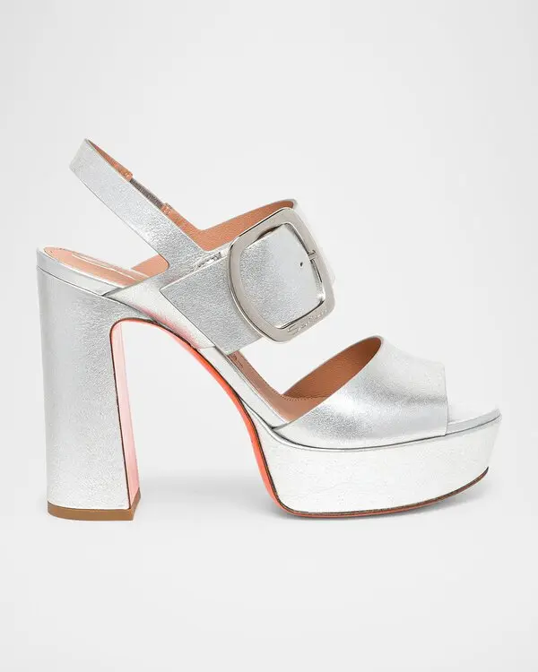 Santoni Bruxel Metallic Platform Sandals - Silver