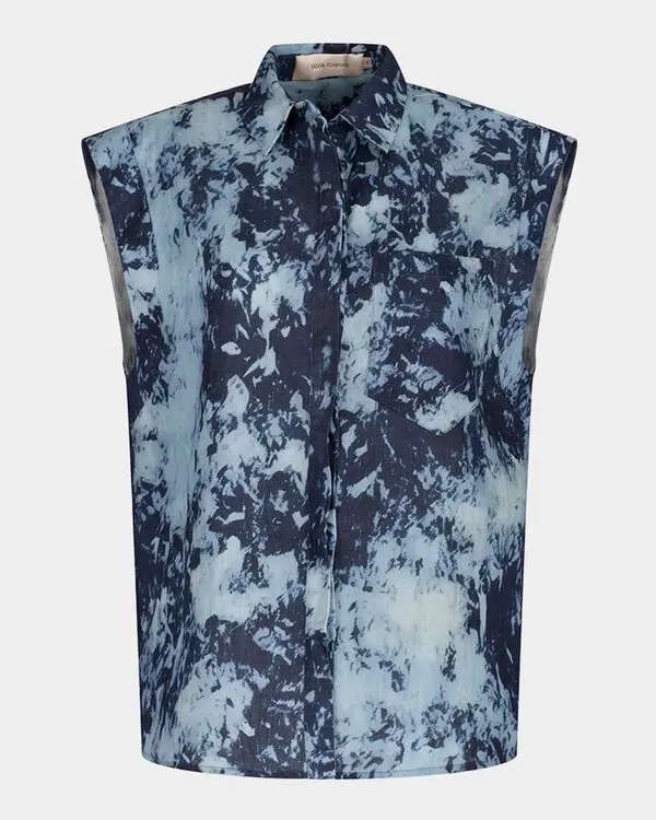 Silvia Tcherassi Rina Tie-dye Linen Blouse - Indigo