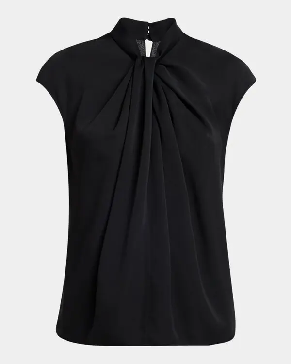 Giorgio Armani Twisted Cap-sleeve Georgette Blouse - Solid Black