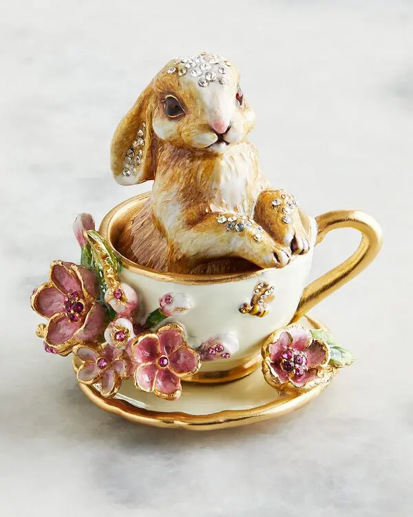 JAY STRONGWATER Teacup Bunny Decorative Box - Multi