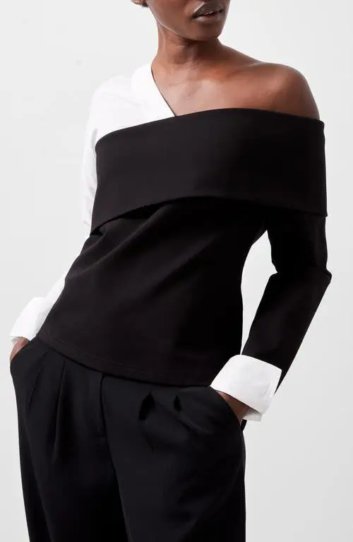 French Connection Xia Mixed Media One-shoulder Top