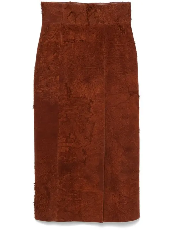 Alexander McQueen Suede Midi Skirt - Brown