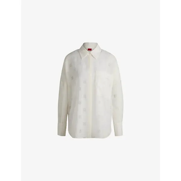 Hugo Boss Brand-devoré Oversized-fit Woven Shirt