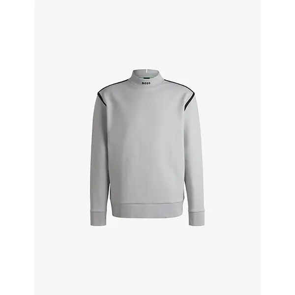 Hugo Boss Rubberised Branding Striped Trim Stretch Cotton-blend Sweatshirt