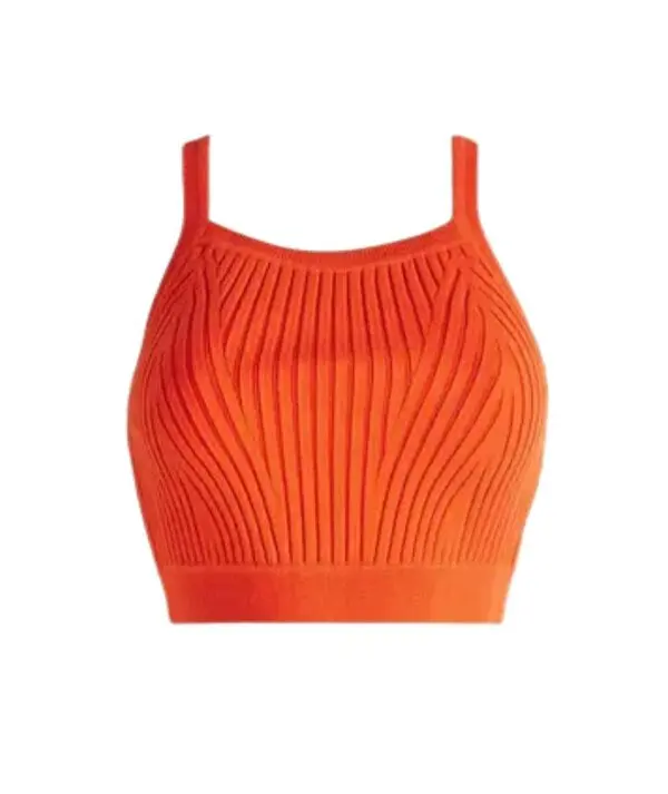 Live The Process Cropped Ribbed Jersey Top - Tomato Red