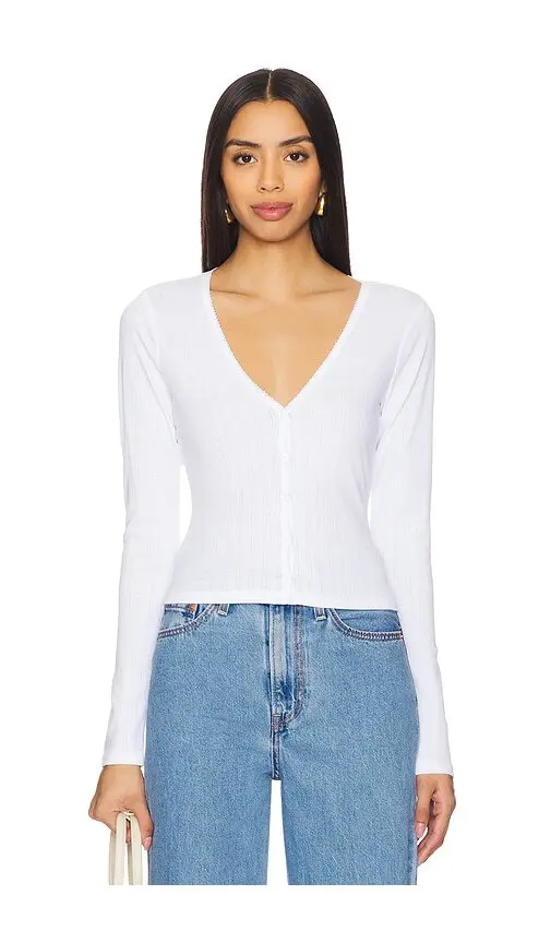 Good American Cotton Pointelle Cardigan - White001