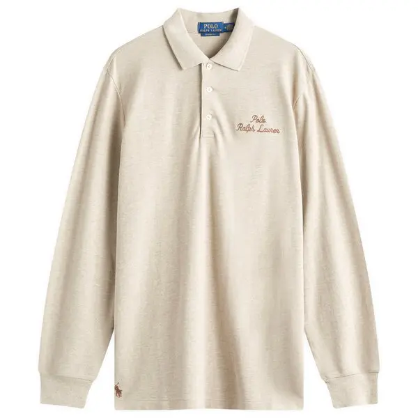 Ralph Lauren Script Logo Long Sleeve Polo - Tuscan Beige Heather