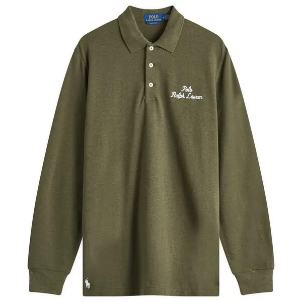 Ralph Lauren Script Logo Long Sleeve Polo - Alpine Heather
