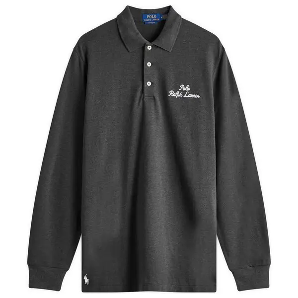 Ralph Lauren Script Logo Long Sleeve Polo - Black Marl Heather